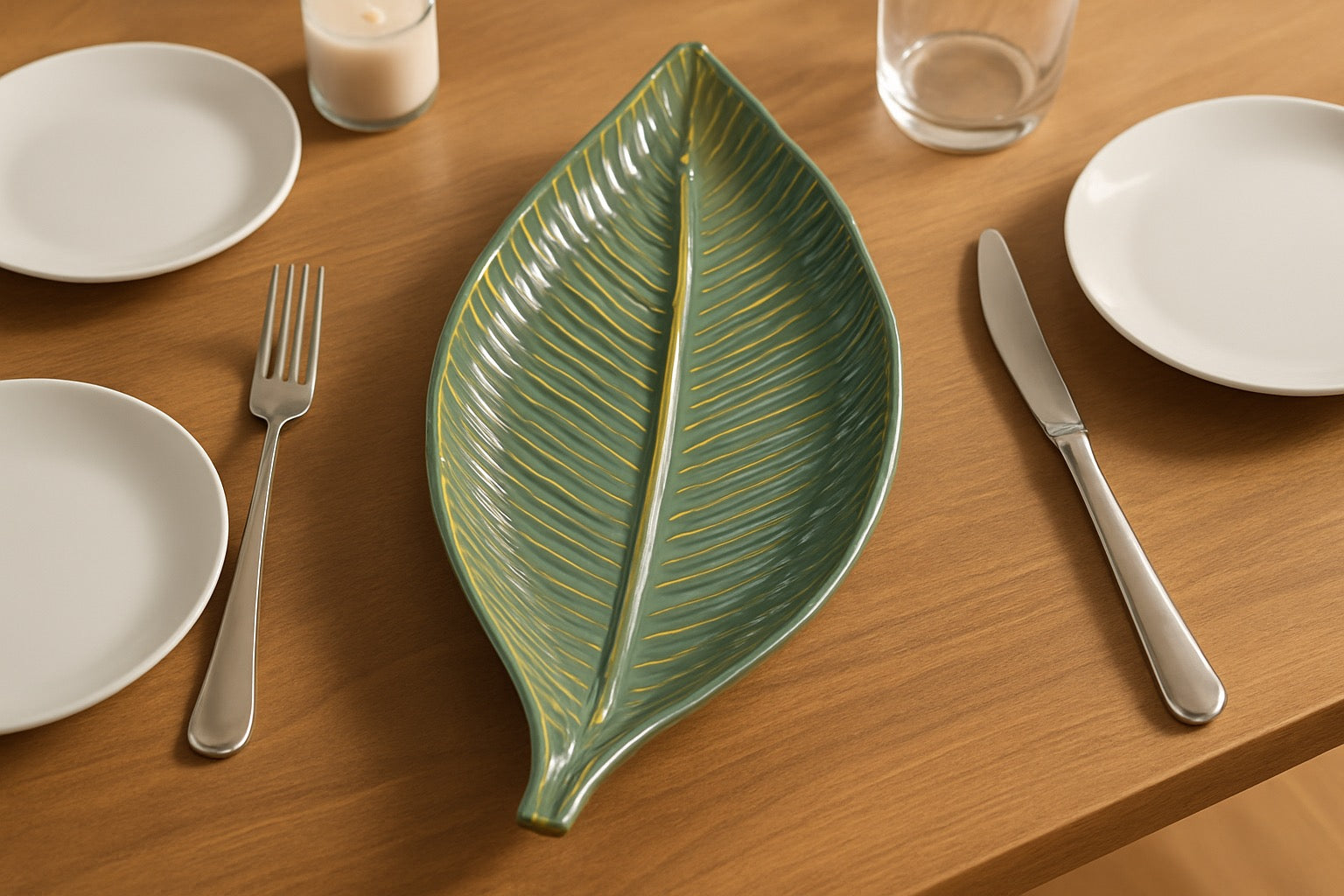 Meal Platter – Emerald Leaf - Gold Lining – Mellow Clay